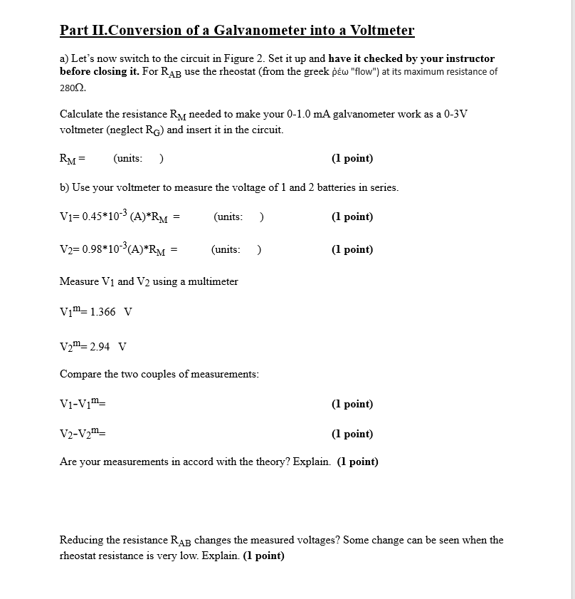 Part II.Conversion of a Galvanometer into a Voltmeter | Chegg.com