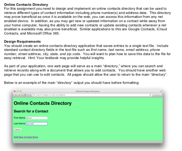 Online Contacts Directory For this assignment you | Chegg.com
