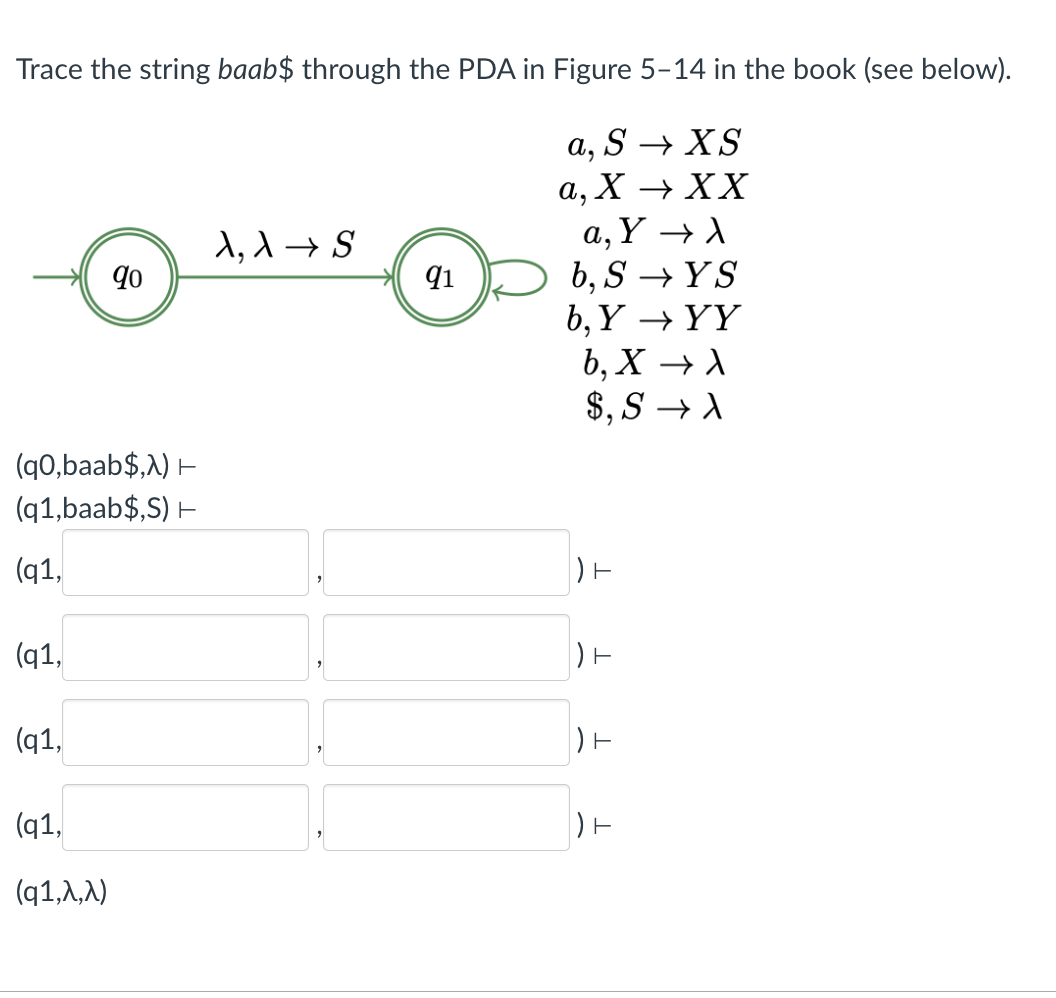 Solved Trace the string baab\$ through the PDA in Figure | Chegg.com