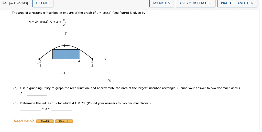 Solved The area of a rectangle inscribed in one arc of the | Chegg.com