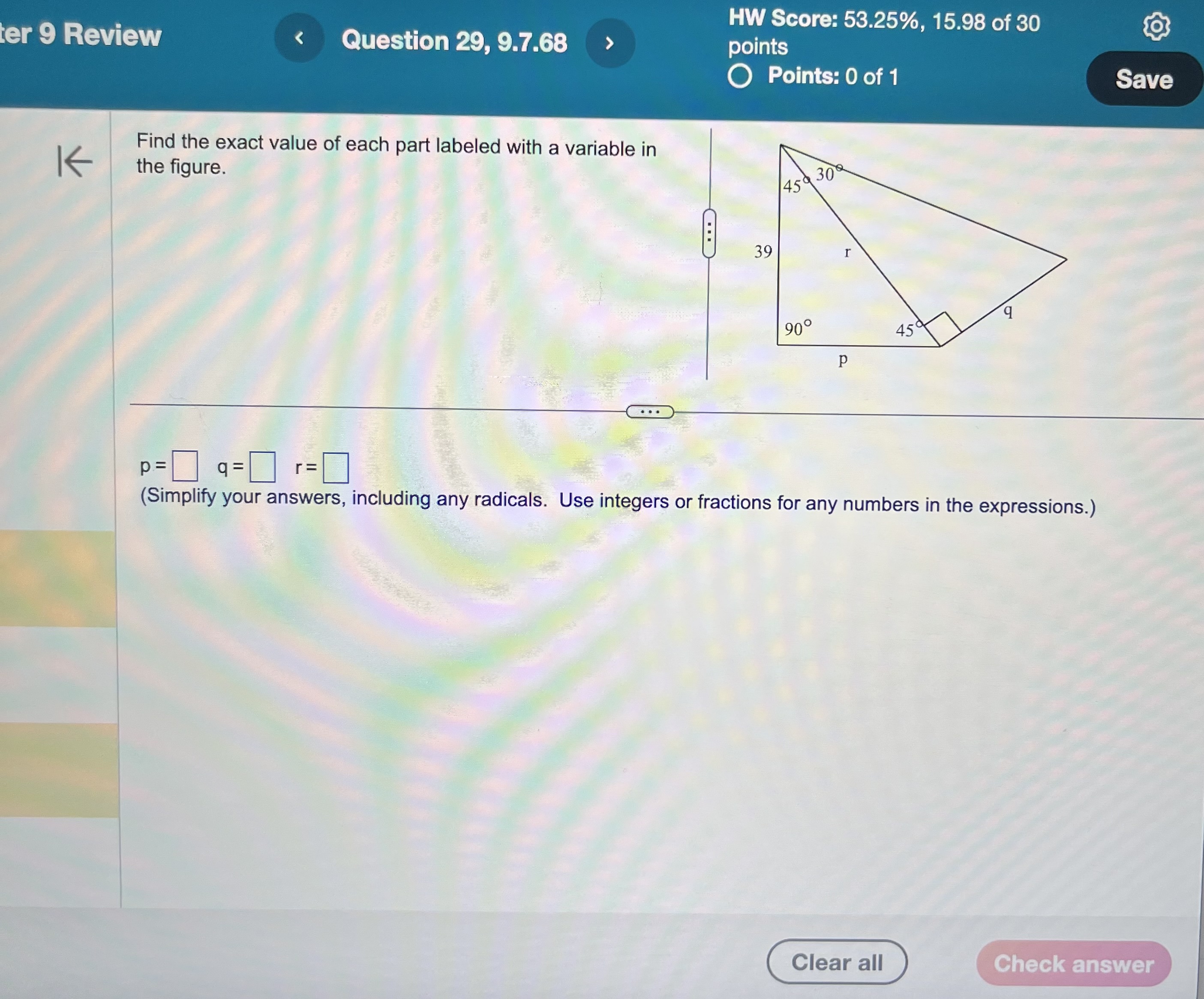 Solved Find the exact value of each part labeled with a | Chegg.com