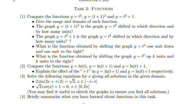 Solved TASK 3: FUNCTIONS\\n(1) Compare the functions | Chegg.com