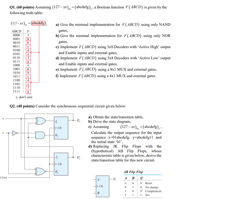 Solved Q1. (60 points) Assuming (127 – xx) = (abcdefg),, a | Chegg.com