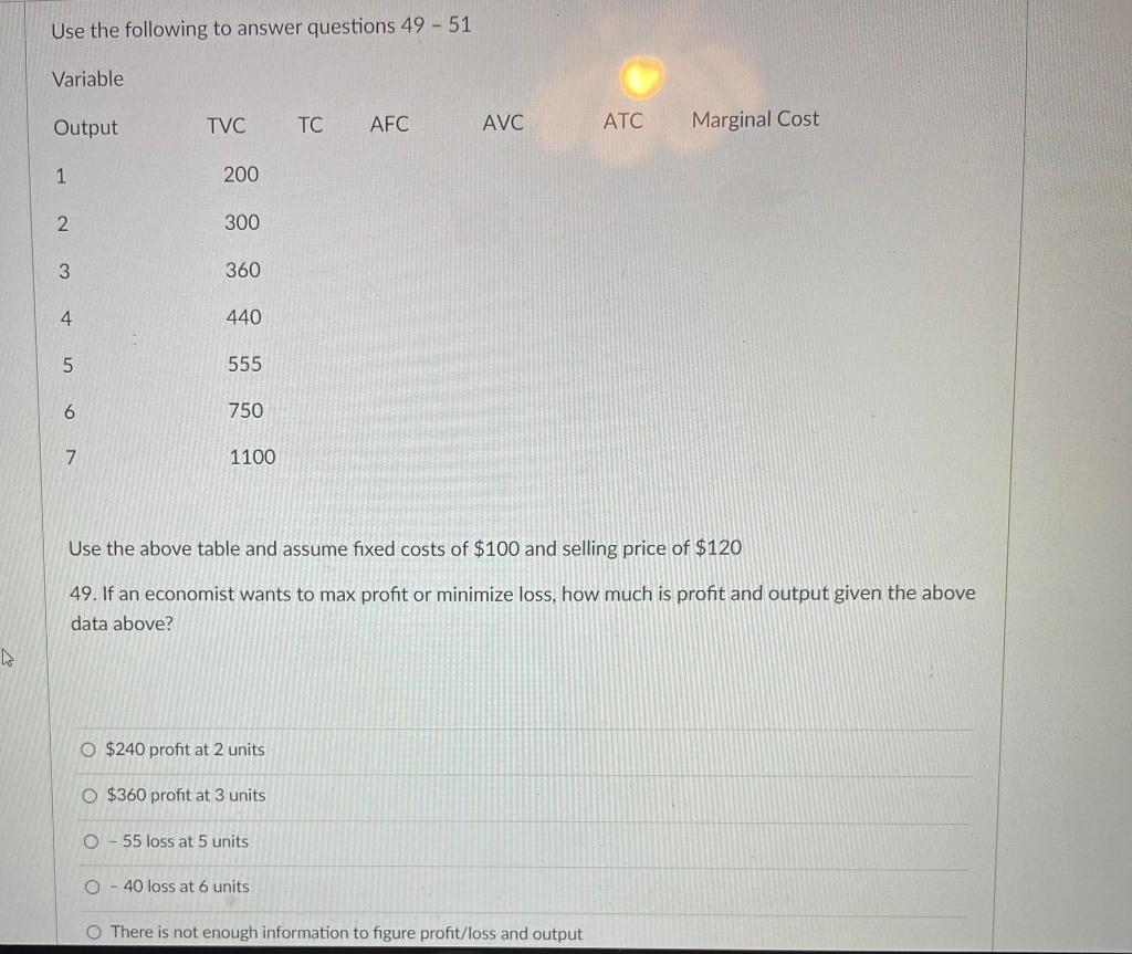 Solved h Use the following to answer questions 49 - 51 | Chegg.com