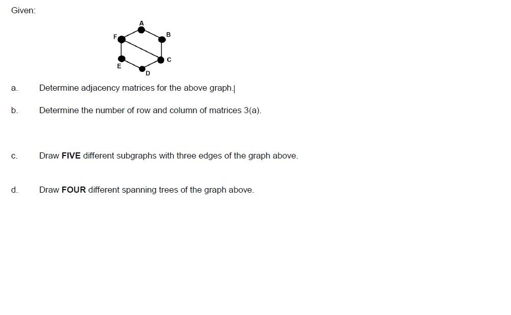Solved Given: D a. Determine adjacency matrices for the | Chegg.com
