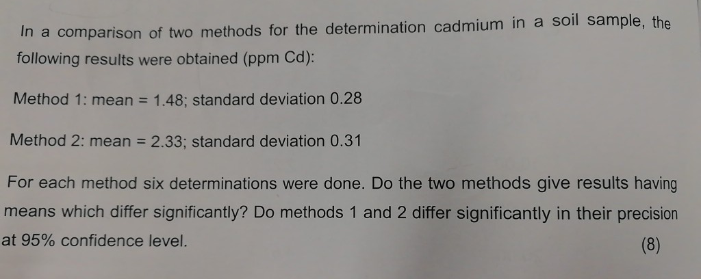 Solved In a comparison of two methods for the determination | Chegg.com