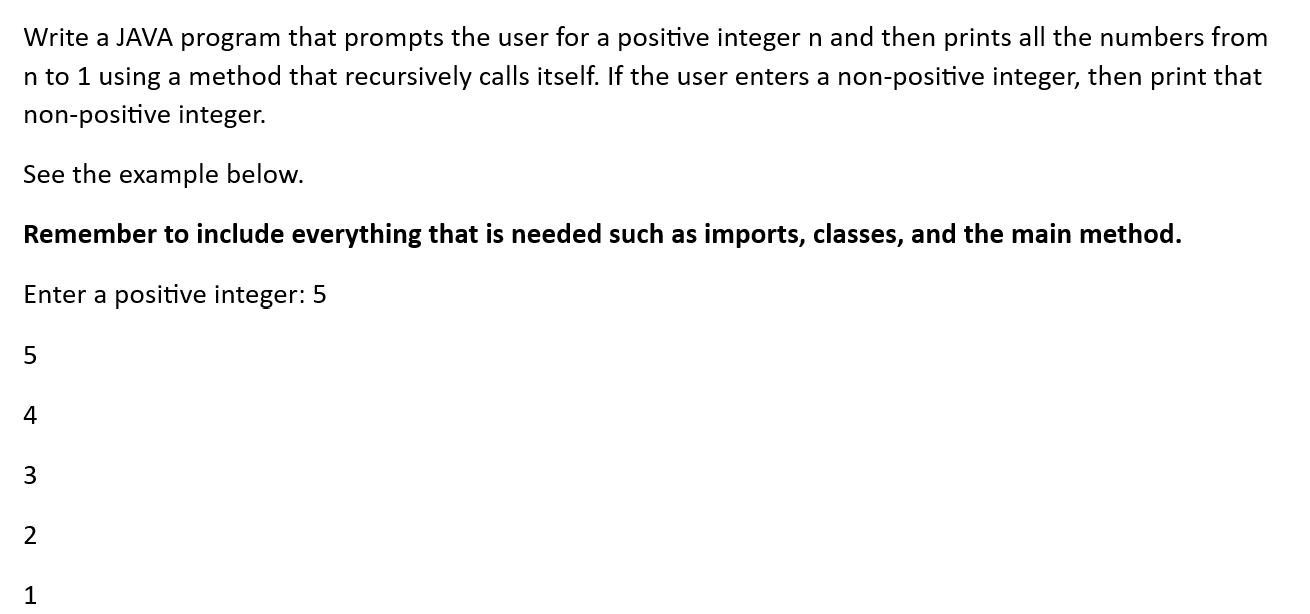 Solved Write a JAVA program that prompts the user for a | Chegg.com