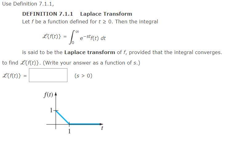 Solved DEFINITION 7.1.1 Laplace Transform Let f be a | Chegg.com