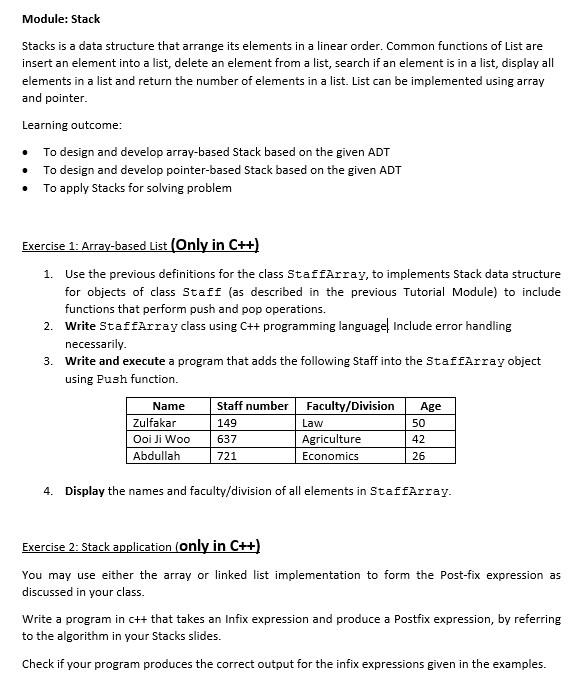 Module: Stack Stacks is a data structure that arrange | Chegg.com