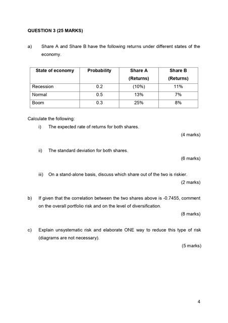 Solved a) Share A and Share B have the following returns | Chegg.com