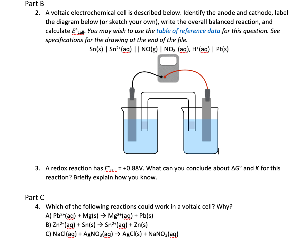 Part B 2. A voltaic electrochemical cell is described | Chegg.com