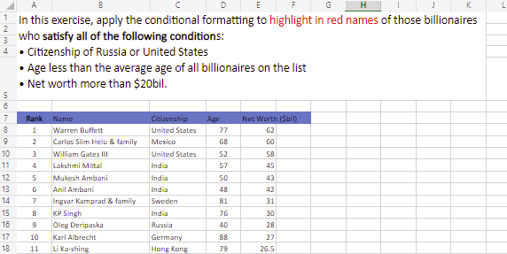 Solved In this exercise, apply the conditional formatting to | Chegg.com