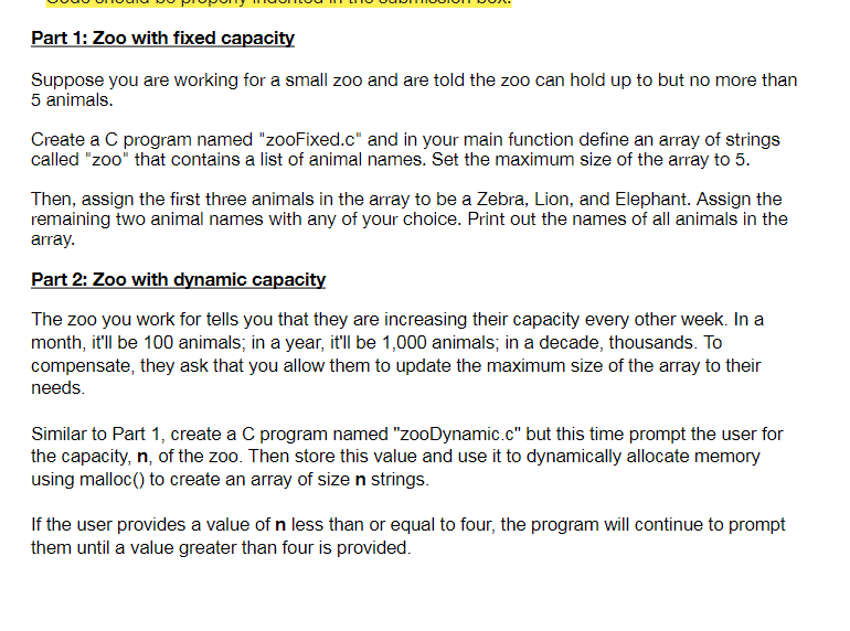 Solved Part 1: Zoo with fixed capacity Suppose you are | Chegg.com