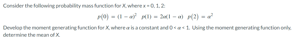 Solved Consider the following probability mass function for | Chegg.com