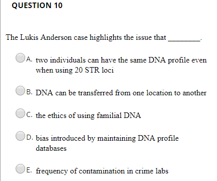 Solved QUESTION 10 The Lukis Anderson case highlights the | Chegg.com
