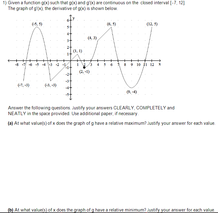 Solved Given a function g(x) ﻿such that g(x) ﻿and g'(x) ﻿are | Chegg.com