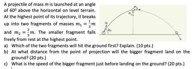 Solved A projectile of mass m is launched at an angle of 60∘ | Chegg.com