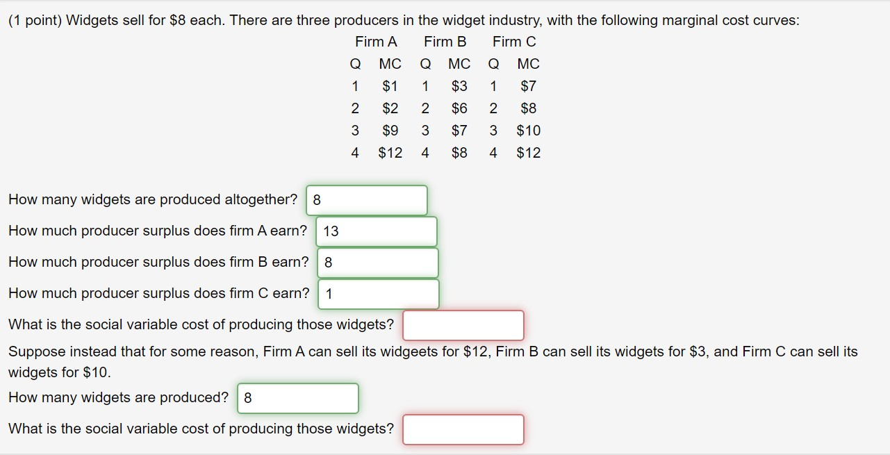 Solved Widgets sell for $8 each. There are three producers | Chegg.com