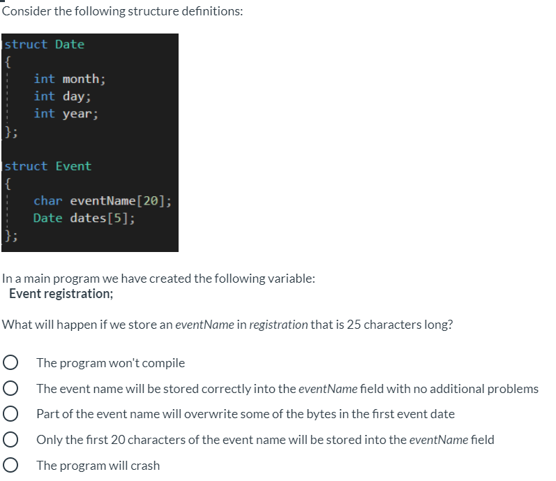 Solved Consider The Following Structure Definitions Struct