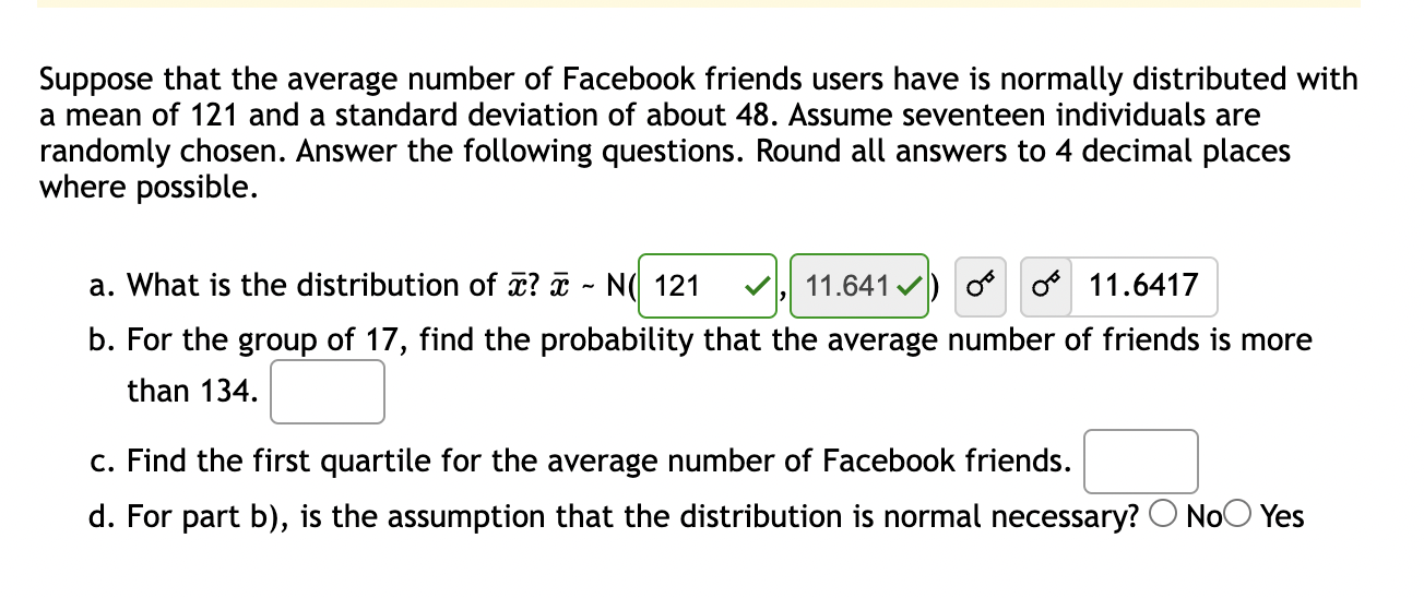 Solved Suppose that the average number of Facebook friends | Chegg.com