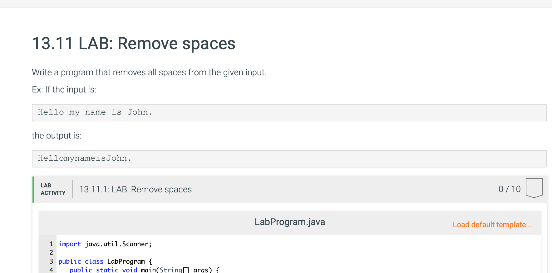 Solved: 13.11 LAB: Remove Spaces Write A Program That Remo... | Chegg.com Solved: 13.11 LAB: Remove Spaces Write A Program That Remo... | Chegg.com