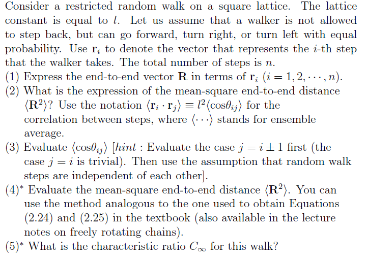 Consider restricted random walk on a square lattice. | Chegg.com
