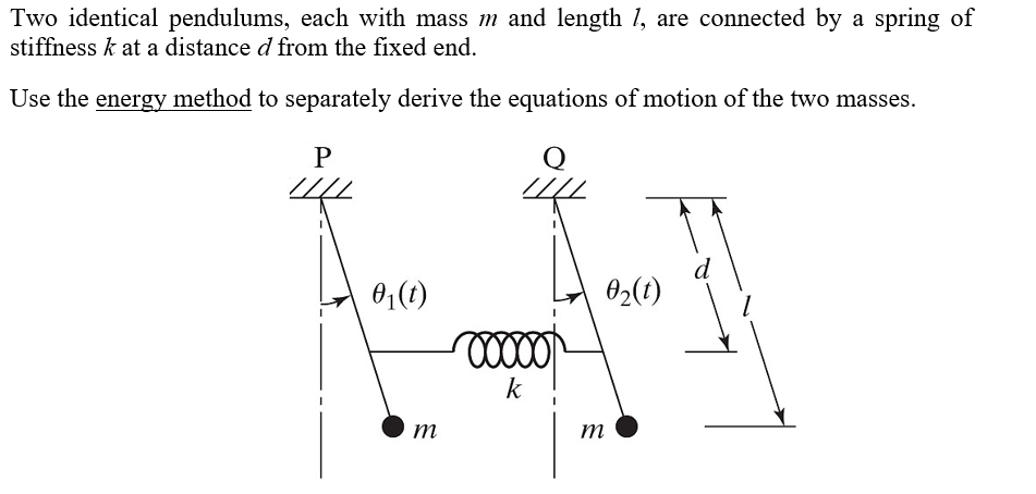 Solved Two identical pendulums, each with mass m and length | Chegg.com