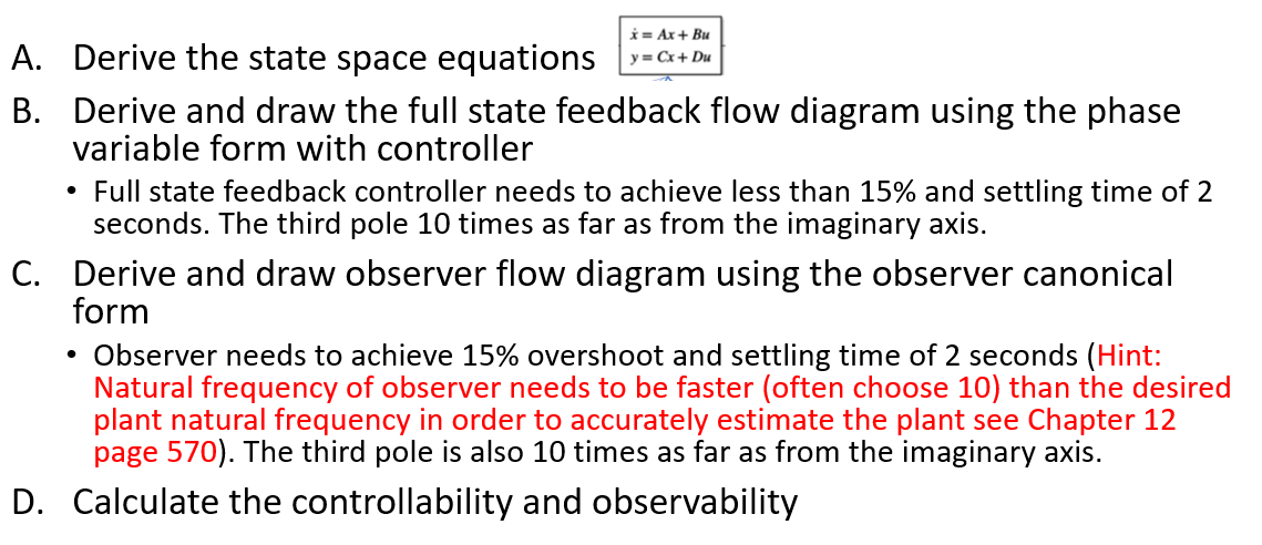 A Derive The State Space Equations B Derive And