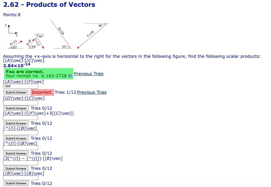2.62 - Products of Vectors Points: 8 Assuming the | Chegg.com