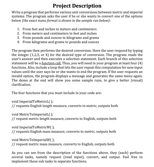 Solved Project Description Write a program that performs | Chegg.com