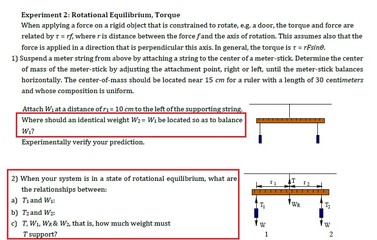 Solved Experiment 2: Rotational Equilibrium, Torque When | Chegg.com