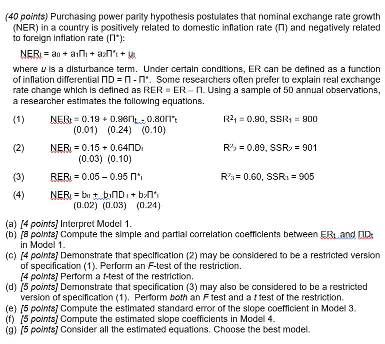 Solved (40 points) Purchasing power parity hypothesis | Chegg.com