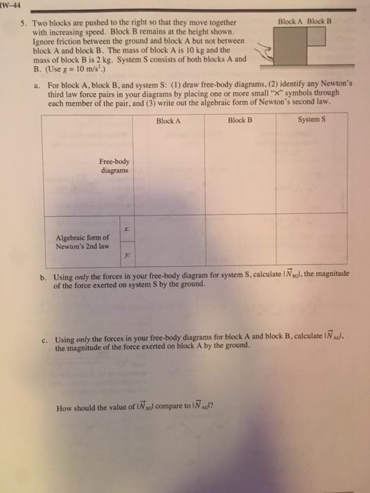 Solved Two blocks are pushed to the right so that they move | Chegg.com