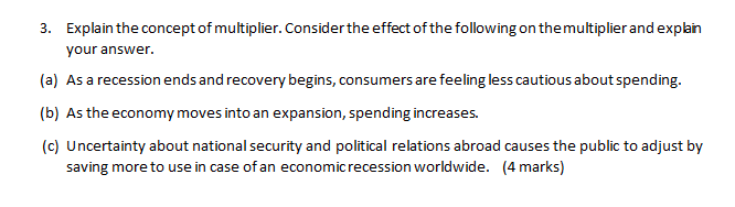 Solved 3. Explain the concept of multiplier. Consider the | Chegg.com