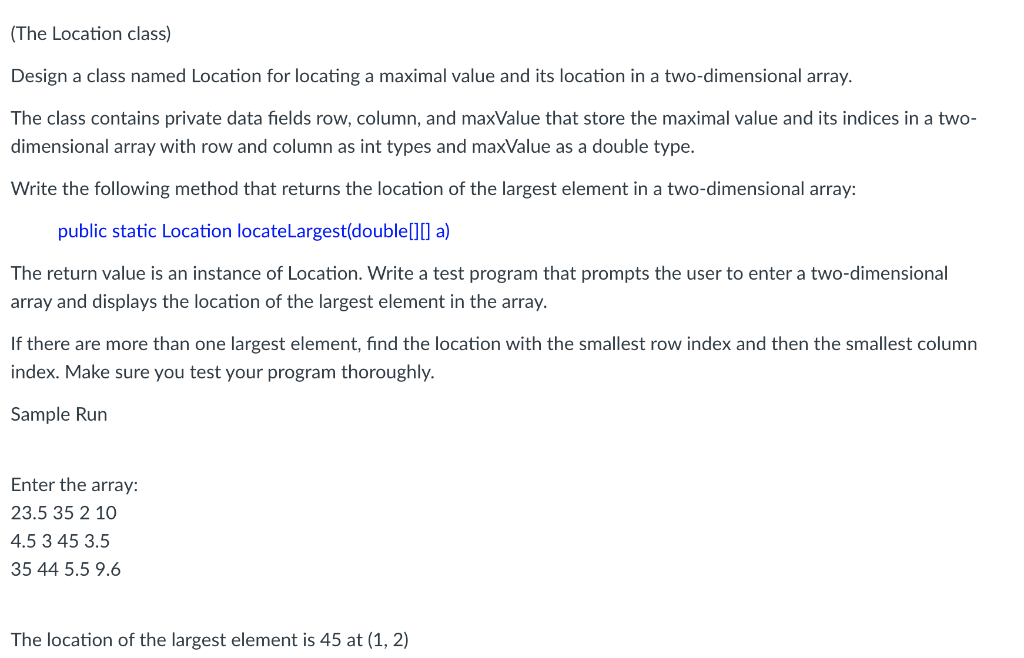 Solved (The Location class) Design a class named Location | Chegg.com