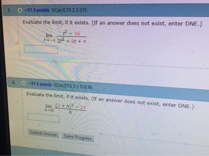 Solved 5. -17.5 points SCalcET8 2.3.015 Evaluate the limit, | Chegg.com