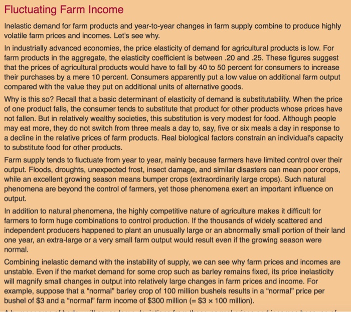 Solved Fluctuating Farm Income Inelastic demand for farm | Chegg.com