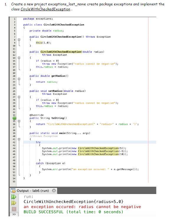 Solved 1. Create a new project exceptions_last_name create | Chegg.com