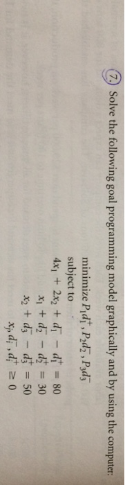 Solved Solve the following goal programming model | Chegg.com