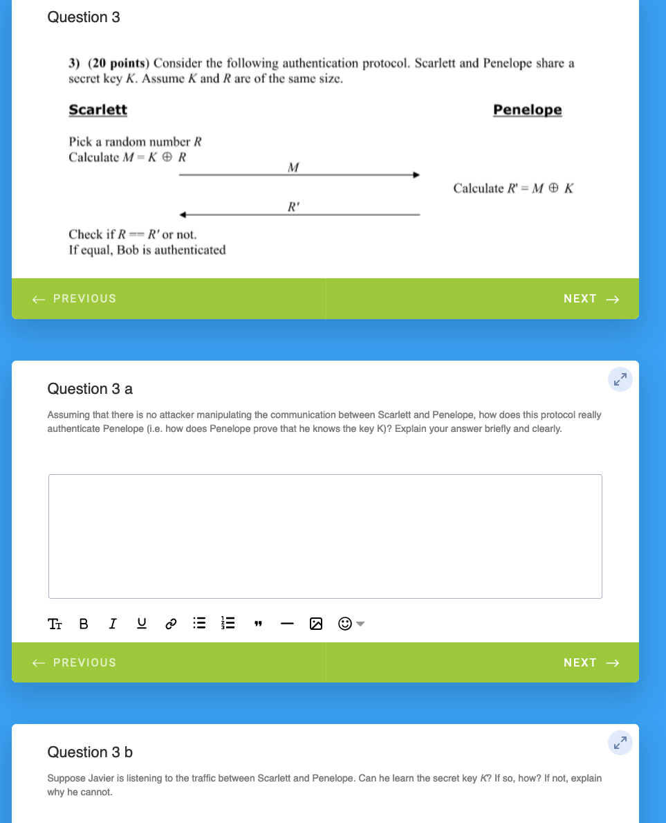 Solved 3) (20 points) Consider the following authentication | Chegg.com