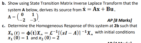 Solved b. Show using State Transition Matrix Inverse Laplace | Chegg.com