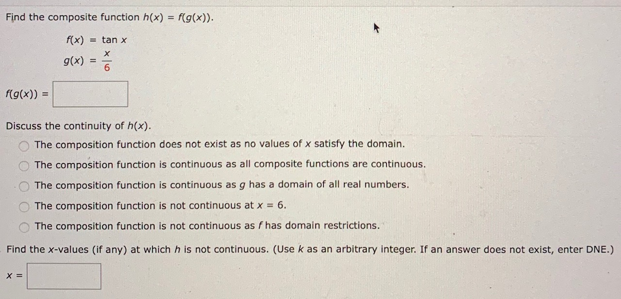 Solved Find The Composite Function H X F G X F X