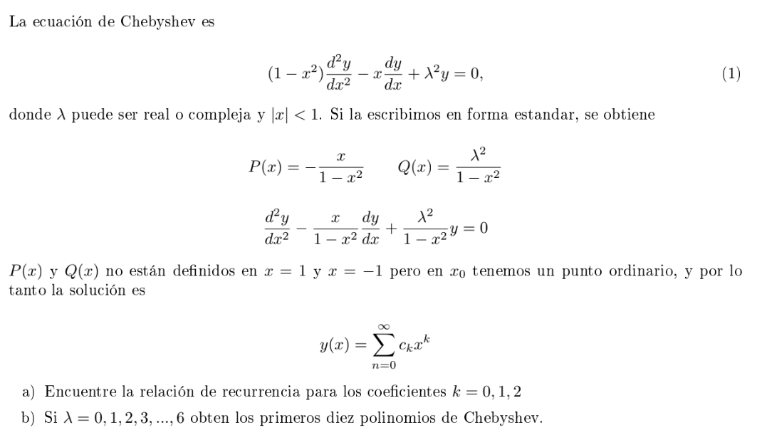 La ecuación de Chebyshev es (1−x2)dx2d2y−xdxdy+λ2y=0 | Chegg.com