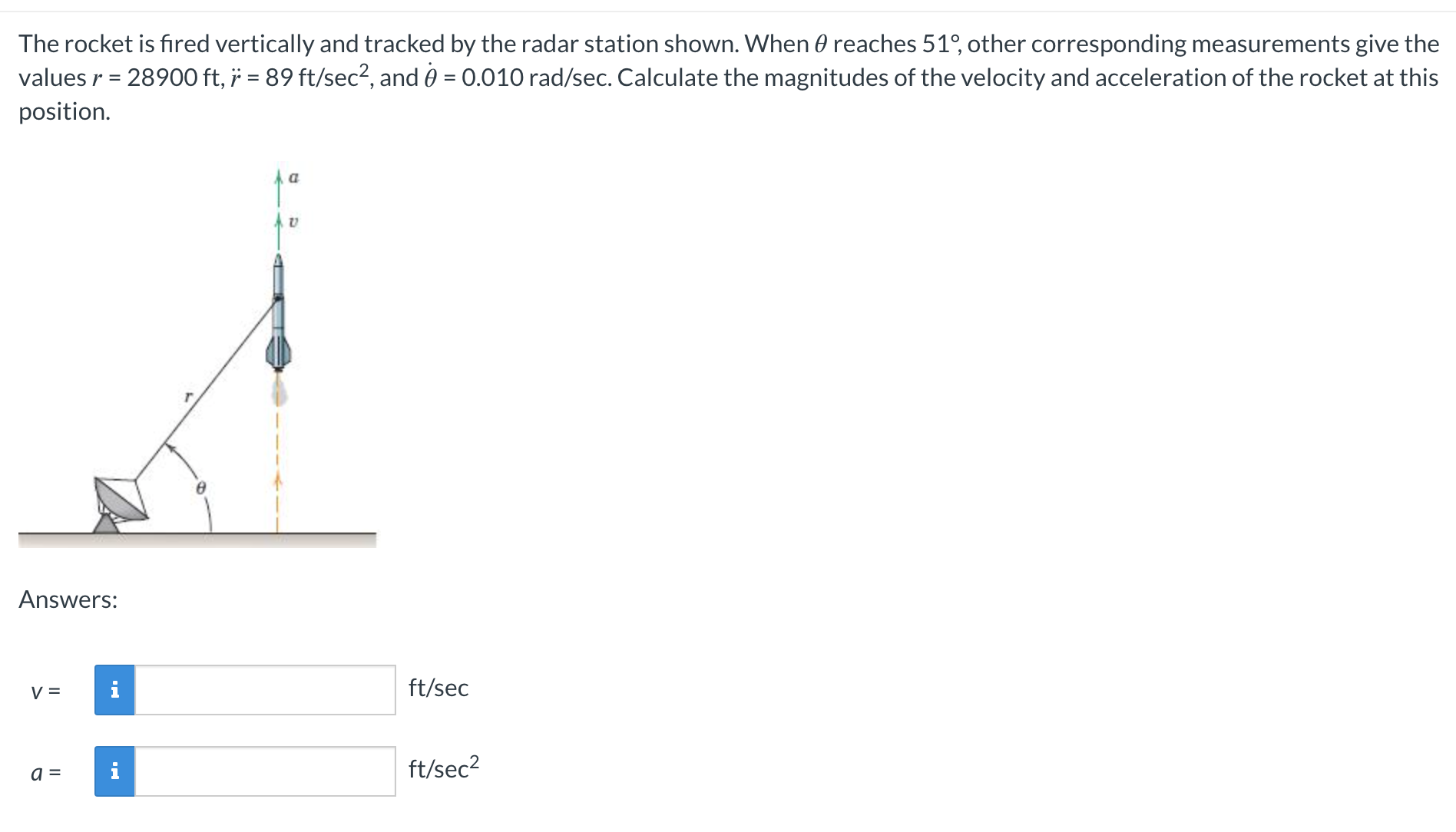 Solved The rocket is ﻿fired vertically and tracked by ﻿the | Chegg.com