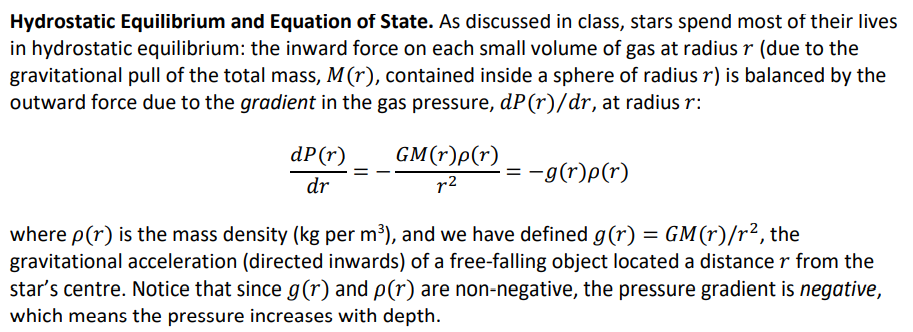 Hydrostatic Equilibrium and Equation of State. As | Chegg.com