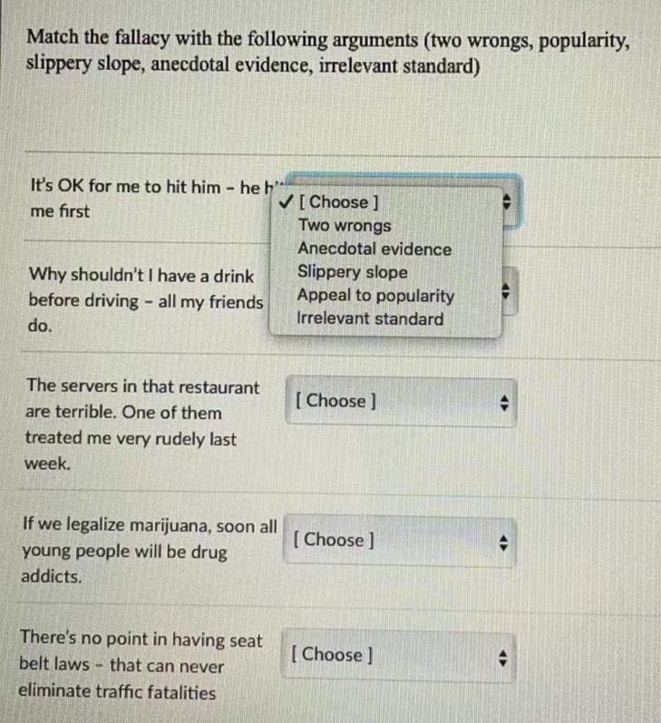 Solved Match the fallacy with the following arguments (two | Chegg.com