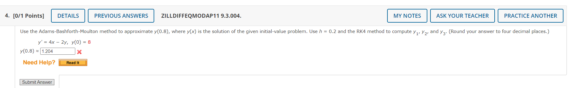 Solved Use the Adams-Bashforth-Moulton method to approximate | Chegg.com