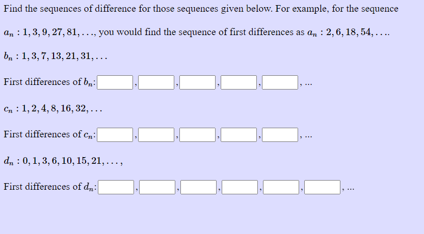 Solved Find the sequences of difference for those sequences | Chegg.com
