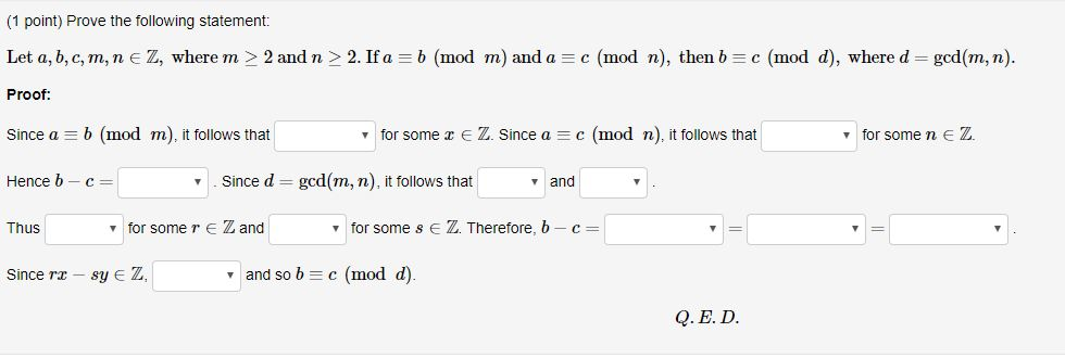 Solved (1 point) Prove the following statement: Let a, b, c, | Chegg.com