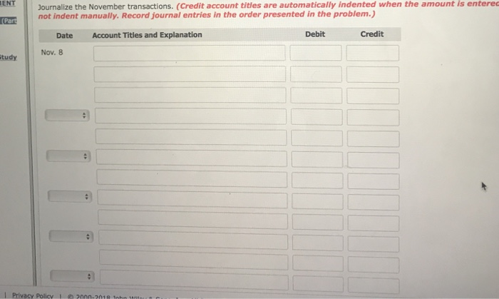 Solved Problem 3-05A a-g (Part Level Submission) On November | Chegg.com